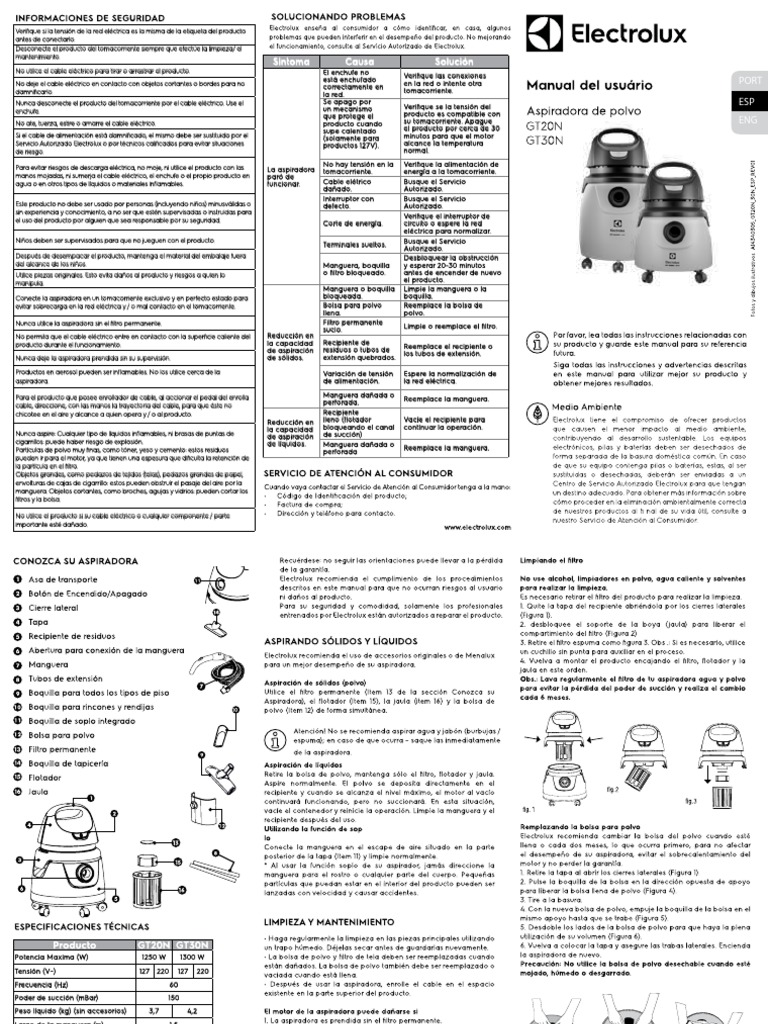 GT20N | PDF | Aspiradora | Enchufes y tomas de corriente alterna