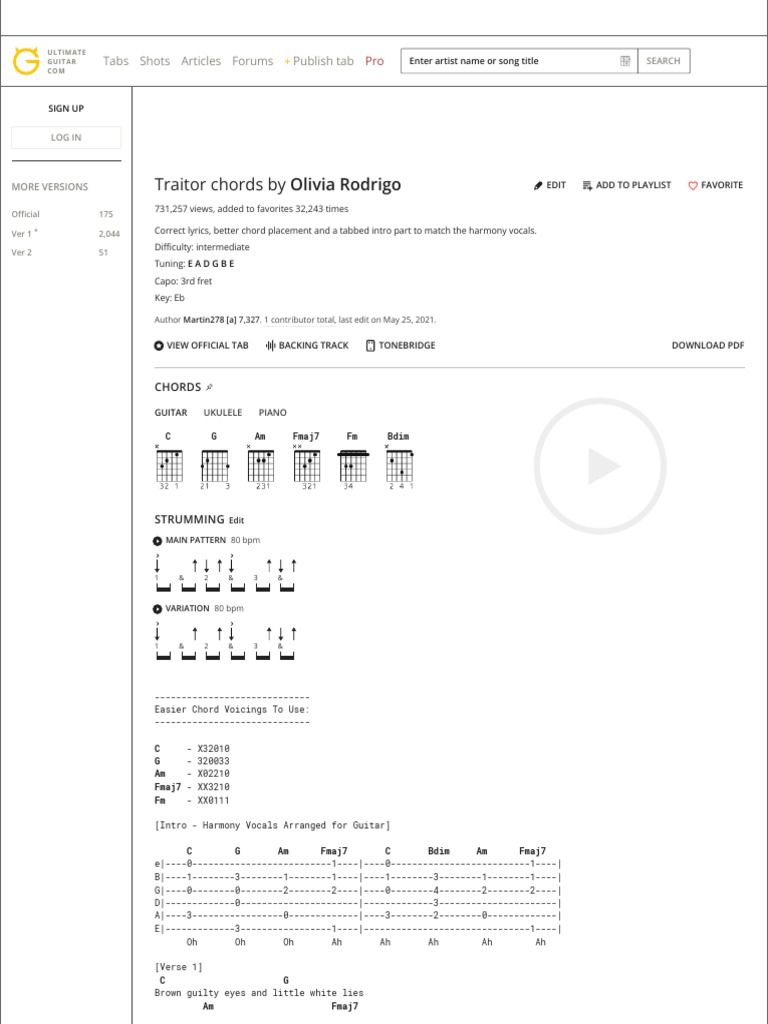 TRAITOR CHORDS by Olivia Rodrigo @ | PDF | Song Structure