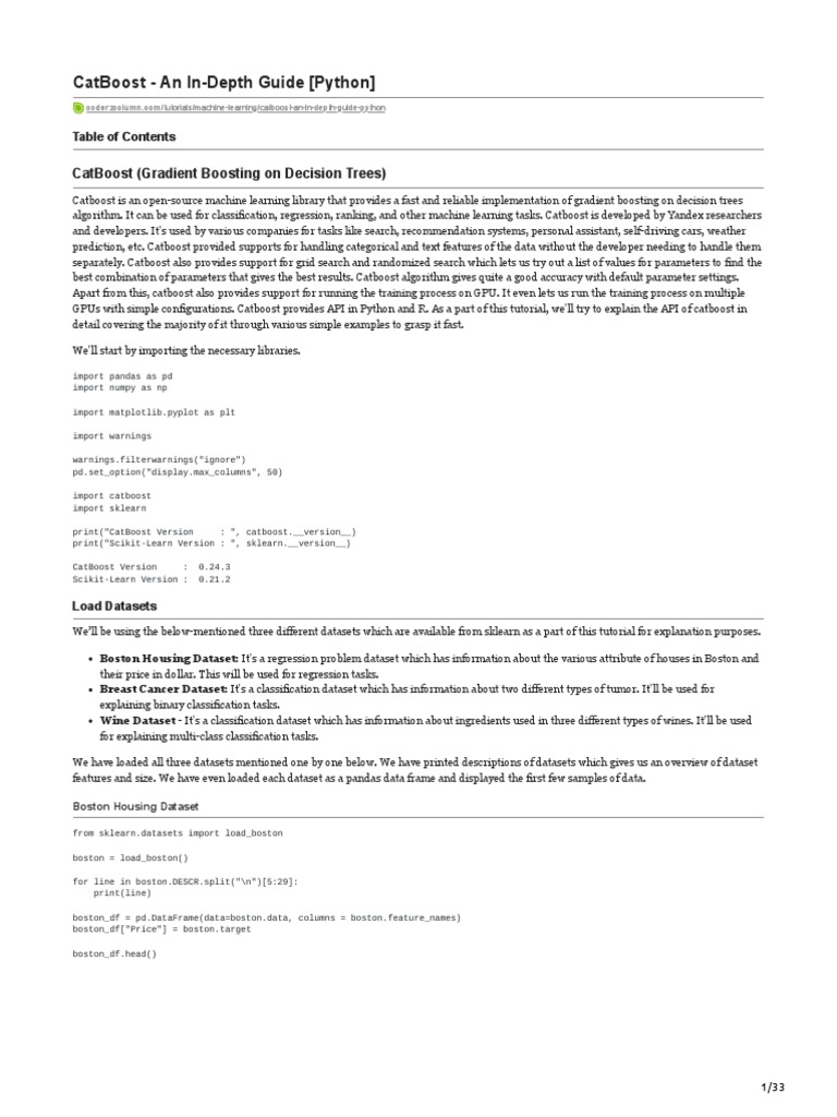Coderzcolumn.com-CatBoost - An in-Depth Guide Python | PDF | Cross Validation (Statistics ...