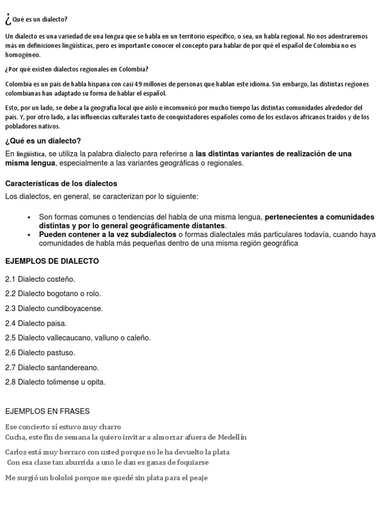 Dialecto bogotano: características y ejemplos | PDF