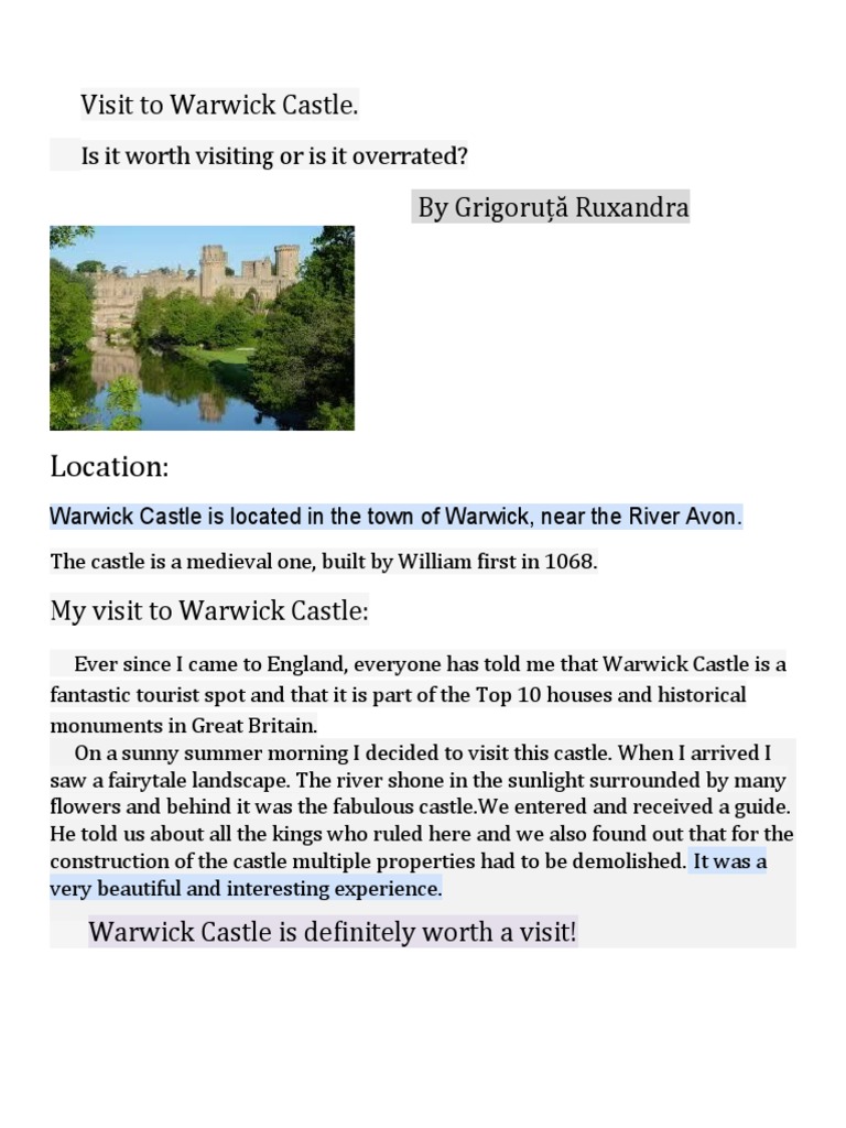 Visit To Warwick Castle - Project - English | PDF | Travel | Art