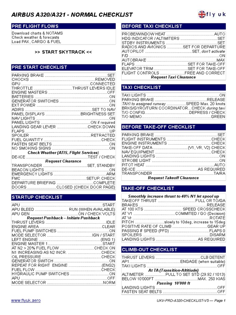 Ukv PRD A320 Checklist v5 | PDF | Flap (Aeronautics) | Takeoff