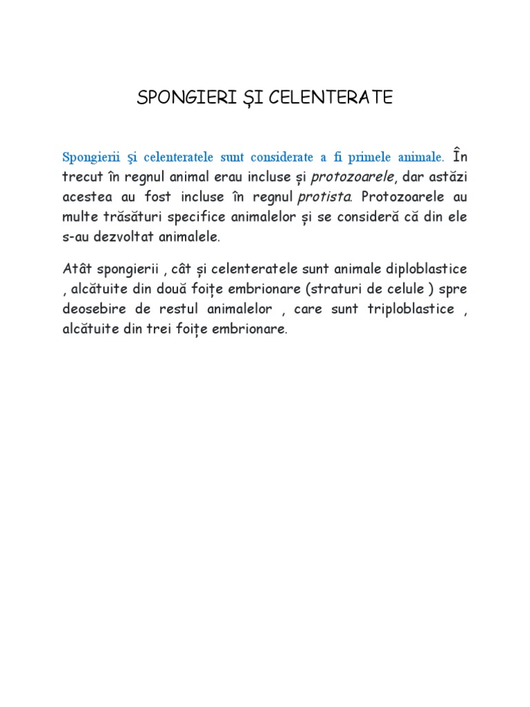 Spongieri Și Celenterate | PDF