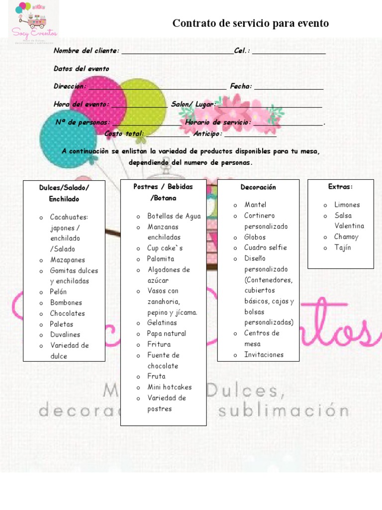 Contrato Mesa | PDF | Postres | Cocina