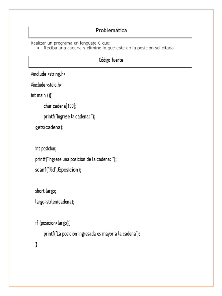 Programa en C Que Solicita Una Cadena y Elimina Un Caracter | PDF