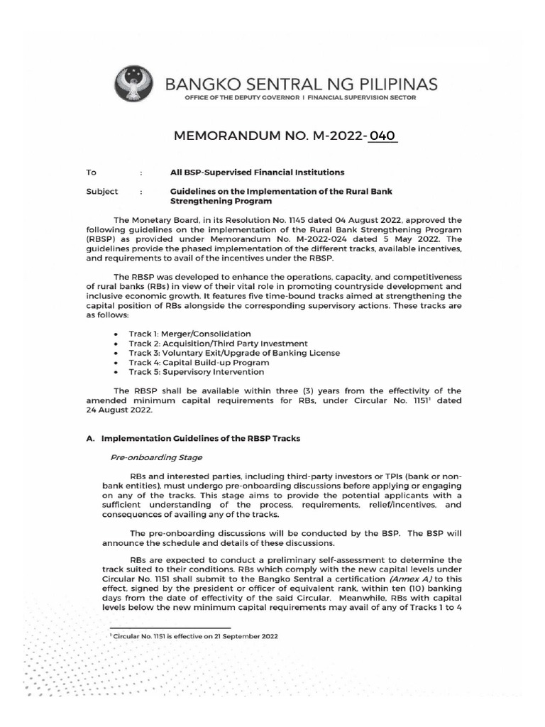 BSP Memo No. M-2022-040 | PDF