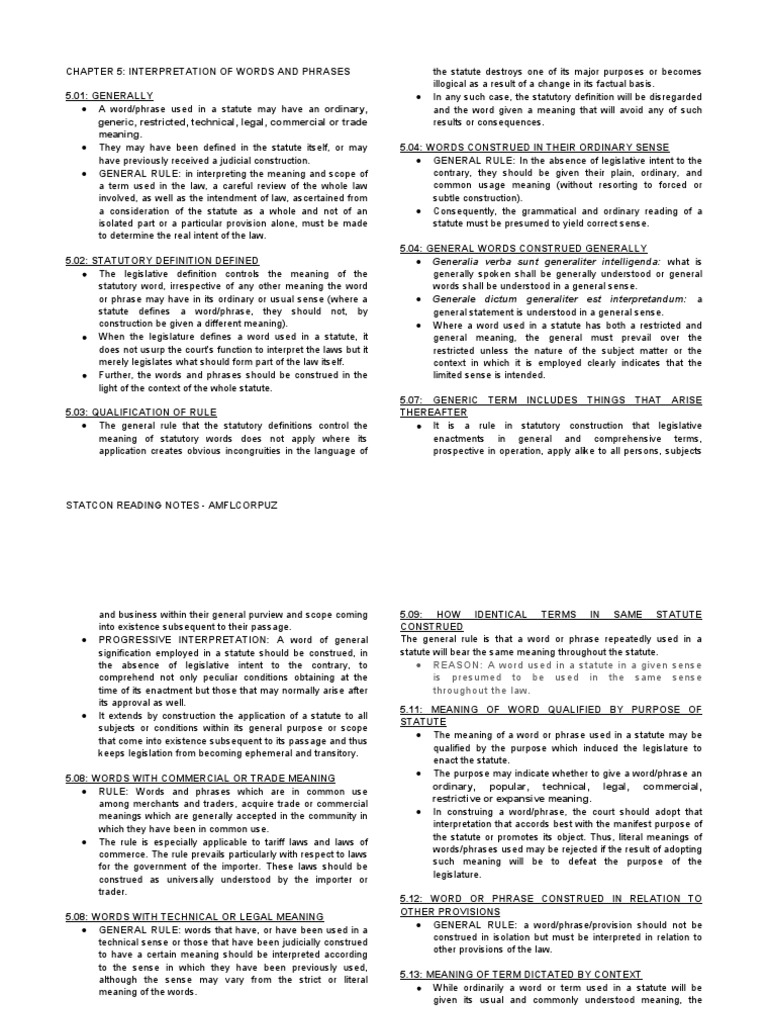Chapter 5 Statcon Reading Notes | PDF | Statutory Interpretation ...