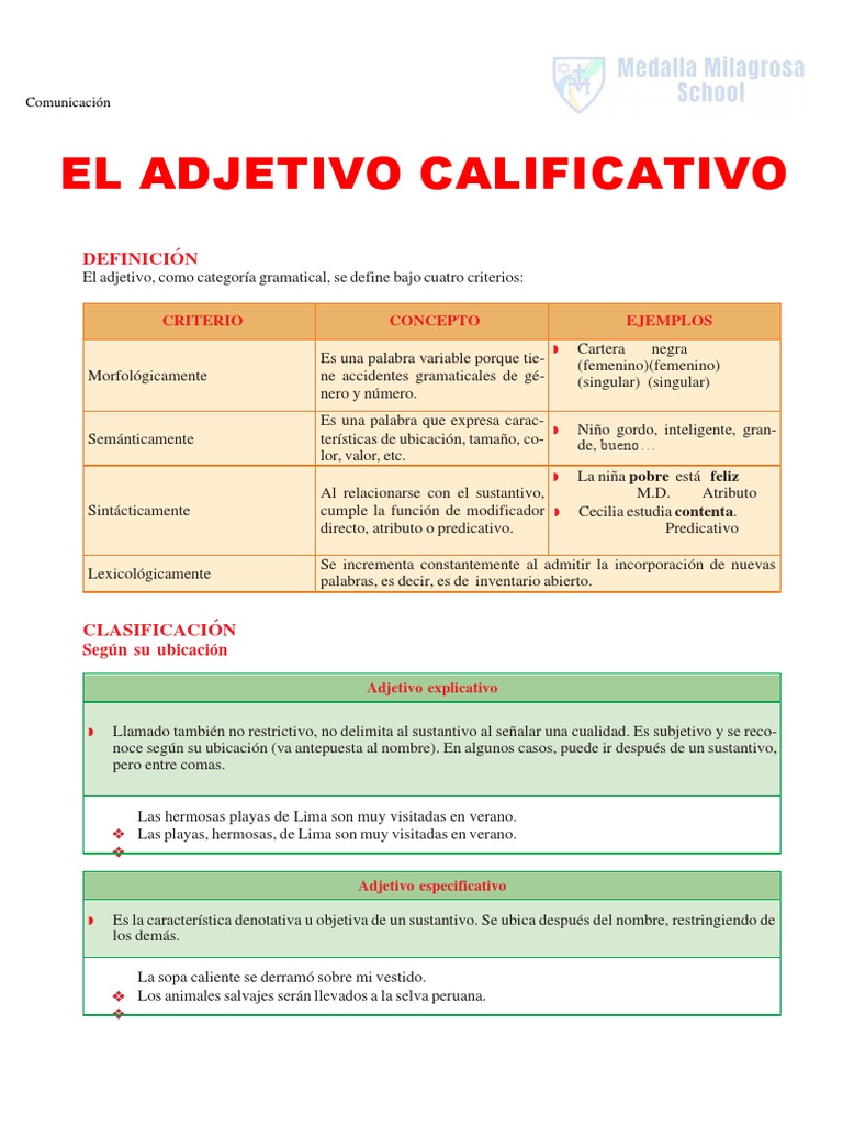 Lección 19 - El-Adjetivo-Calificativo - Comunicación | PDF | Adjetivo ...