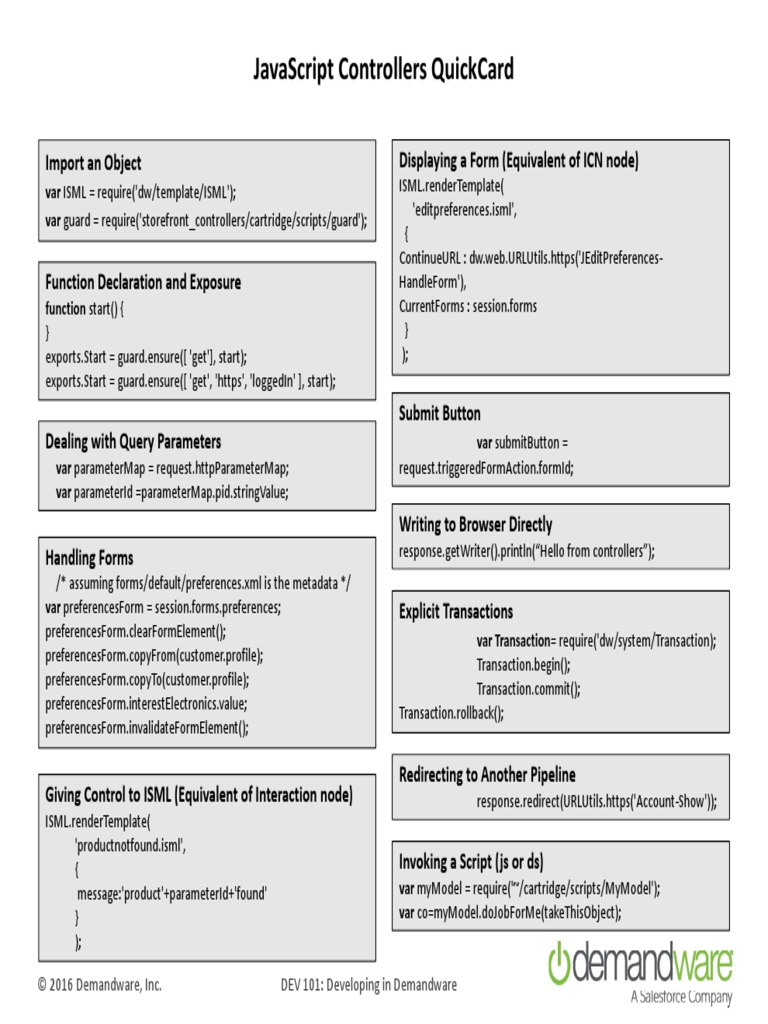 DEV101 Javascript Controllers Quickcard 8-19-2016 | PDF | Computer ...