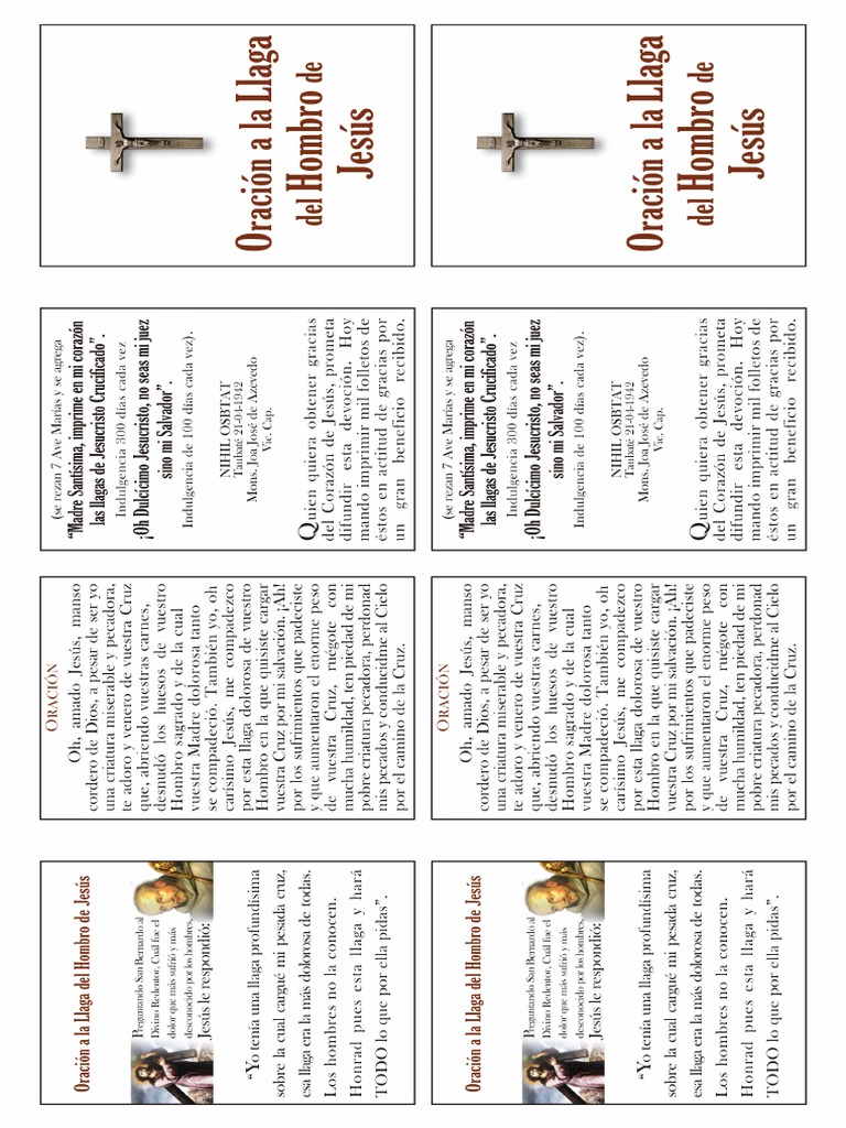 Oración Santa Llaga Hombro de Jesús A4 | PDF