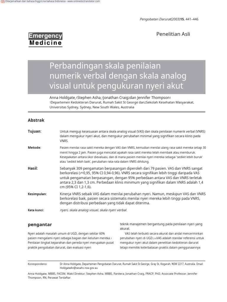 Perbandingan Skala Penilaian Numerik Verbal Dengan Skala Analog Visual ...
