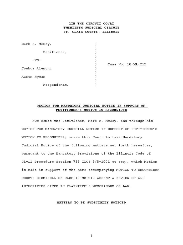 Motion for Judicial Notice - Motion to Reconsider | Criminal Procedure ...