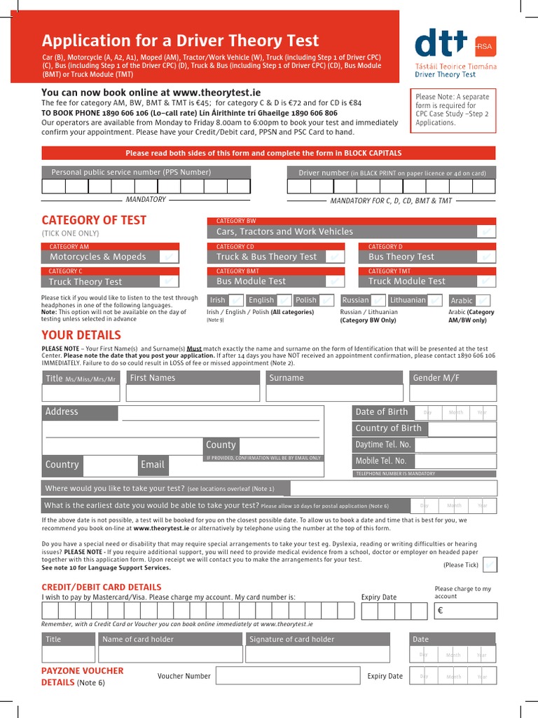 Application For A Driver CPC Theory Test Application For A Driver ...