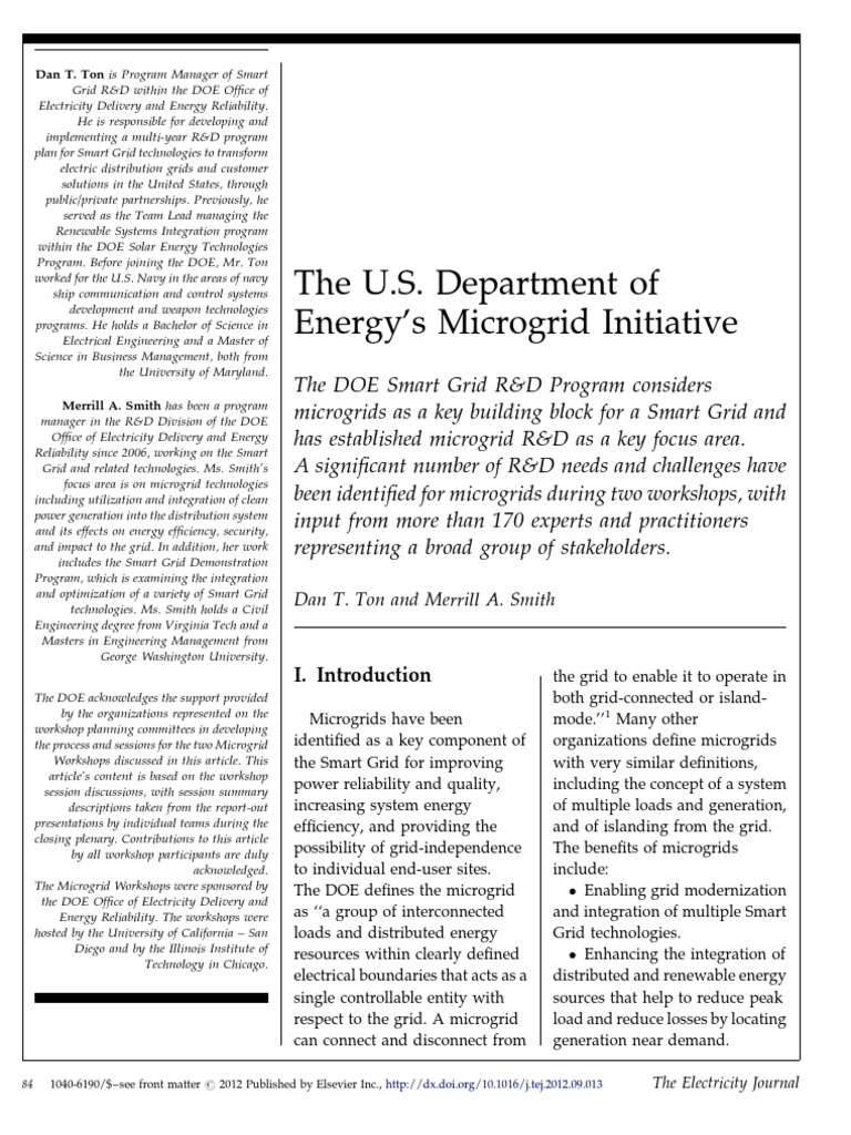 The US Department of Energy's Microgrid Initiative | PDF | Distributed ...