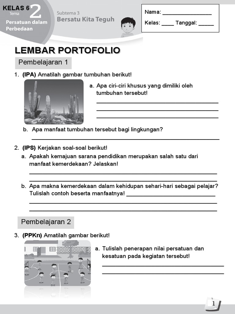 Lembar Portofolio Bupena 6a Tema 2 Sub 3 | PDF | Game & Aktivitas