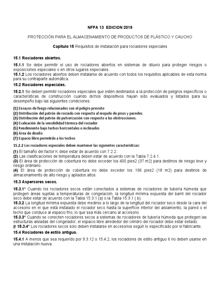 Cap 15 Nfpa 13 2019 | PDF | Sistema de rociadores contra incendios