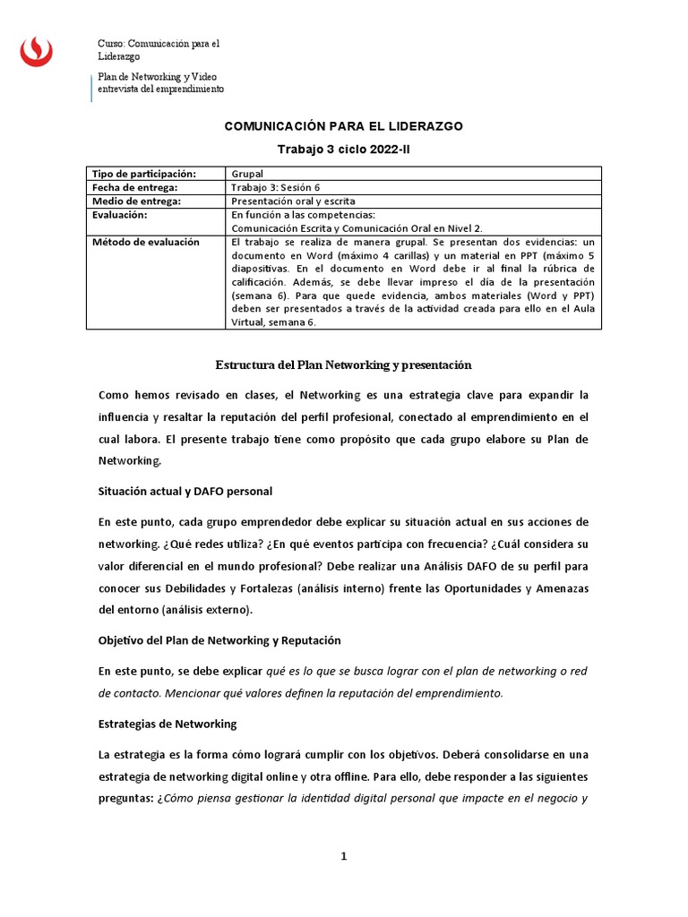TB3 (TB3) Plan de Networking | PDF | Iniciativa empresarial | Análisis FODA