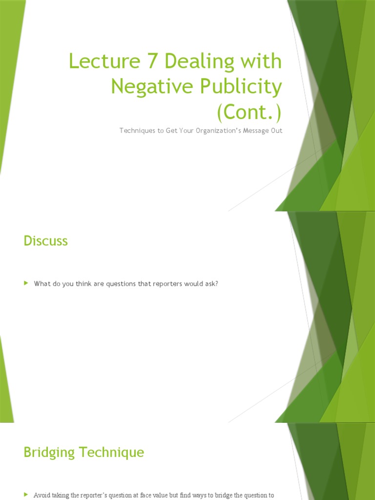 Lecture 7 Dealing With Negative Publicity (Cont | PDF | Career & Growth