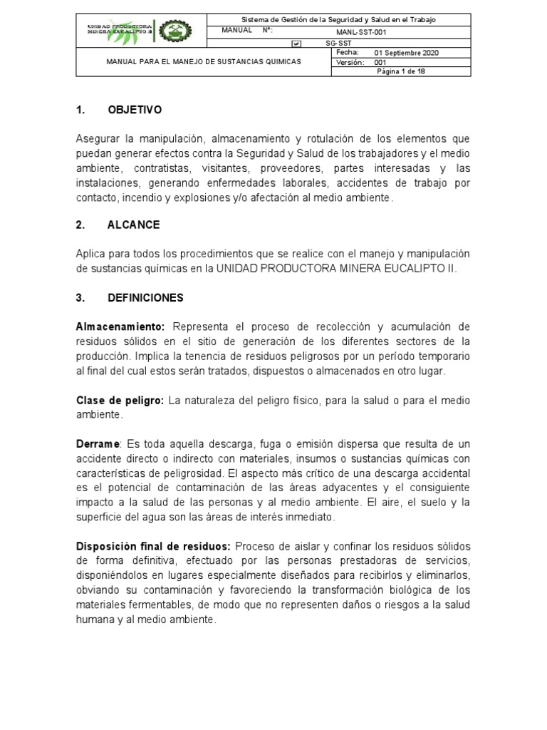 Manual de Manejo de Sustancias Quimicas | PDF | Residuos | Agua