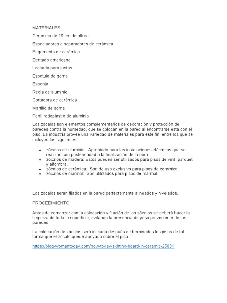 Colocacion de Un Zocalo | PDF