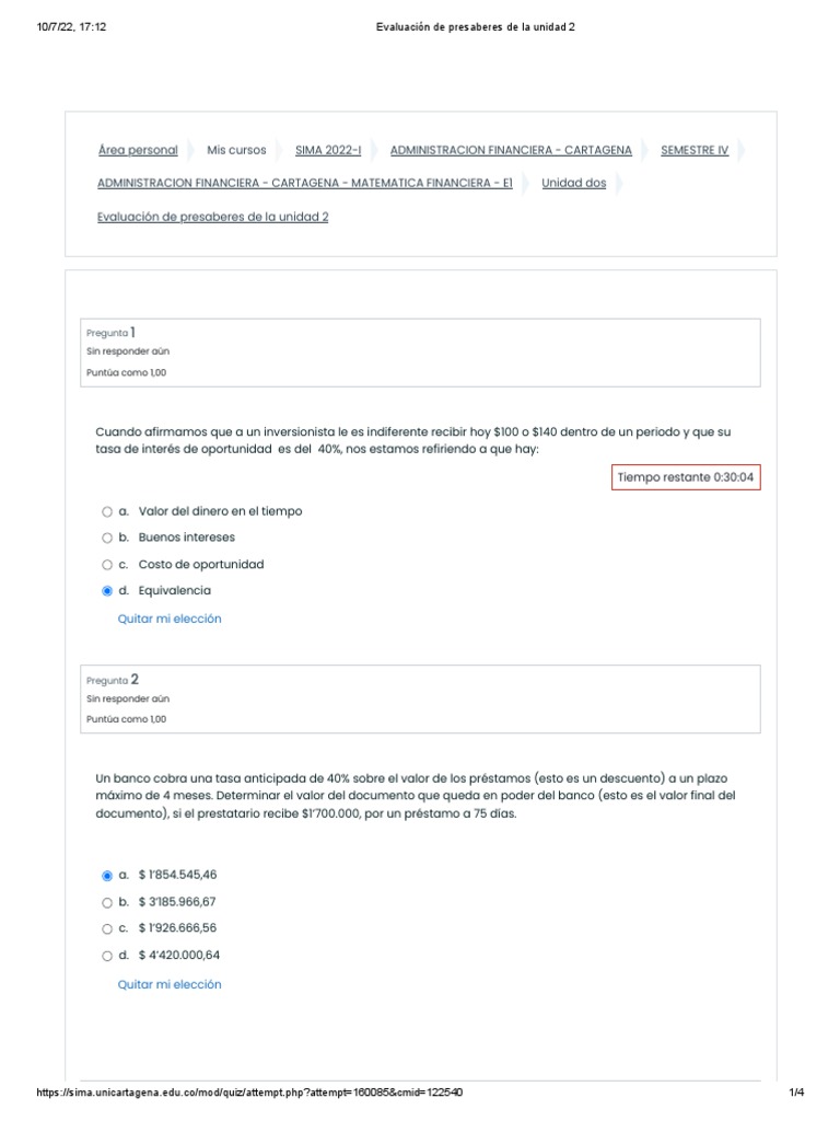 Evaluación de Presaberes de La Unidad 2 | PDF | Interés | Bancos