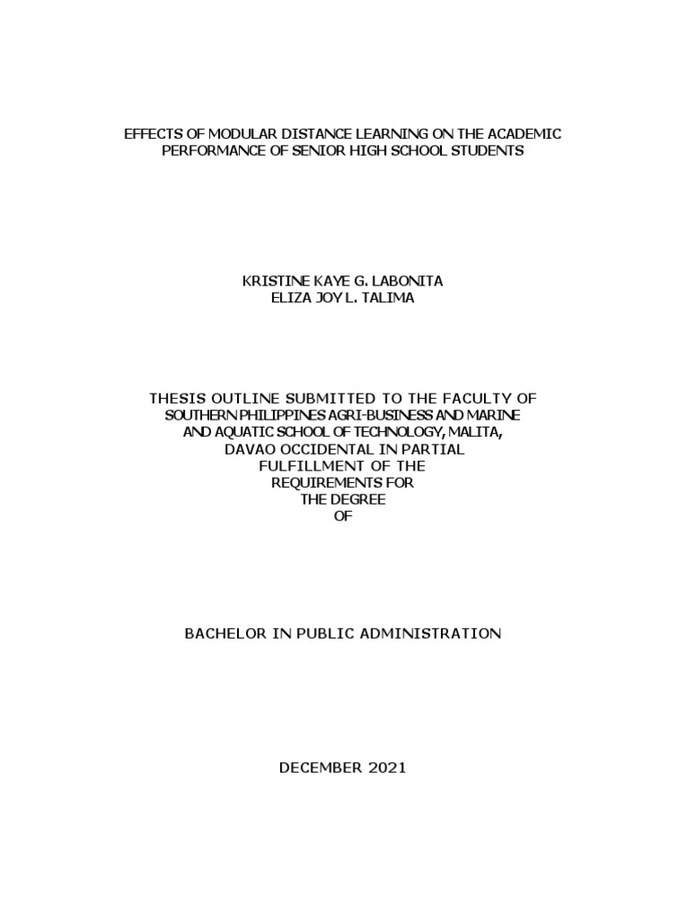 Effects of Modular Distance Learning On The Academic Performance of ...