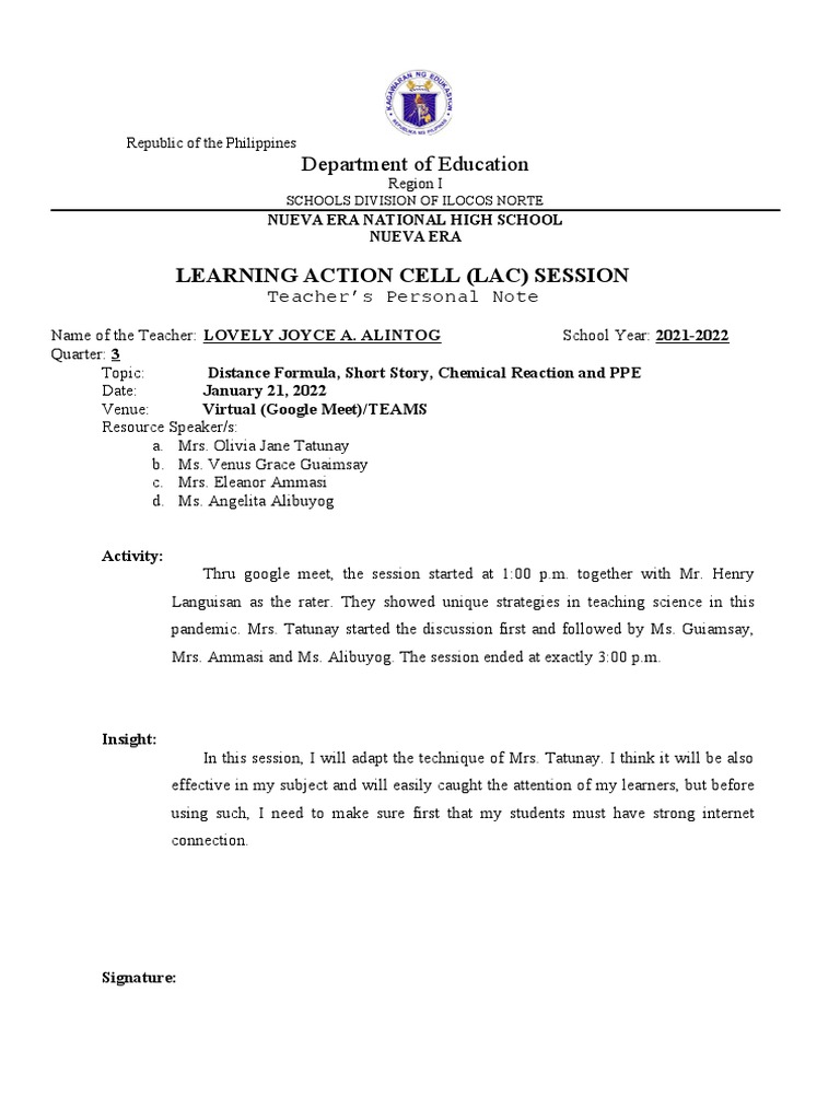 Lac Reflections | PDF | Learning | Teachers