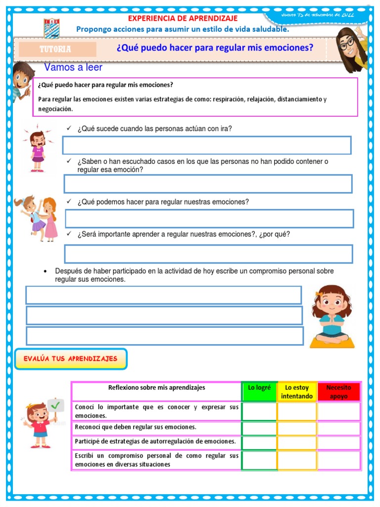 D4 A3 FICHA ¿Qué Puedo Hacer para Regular Mis Emociones | PDF