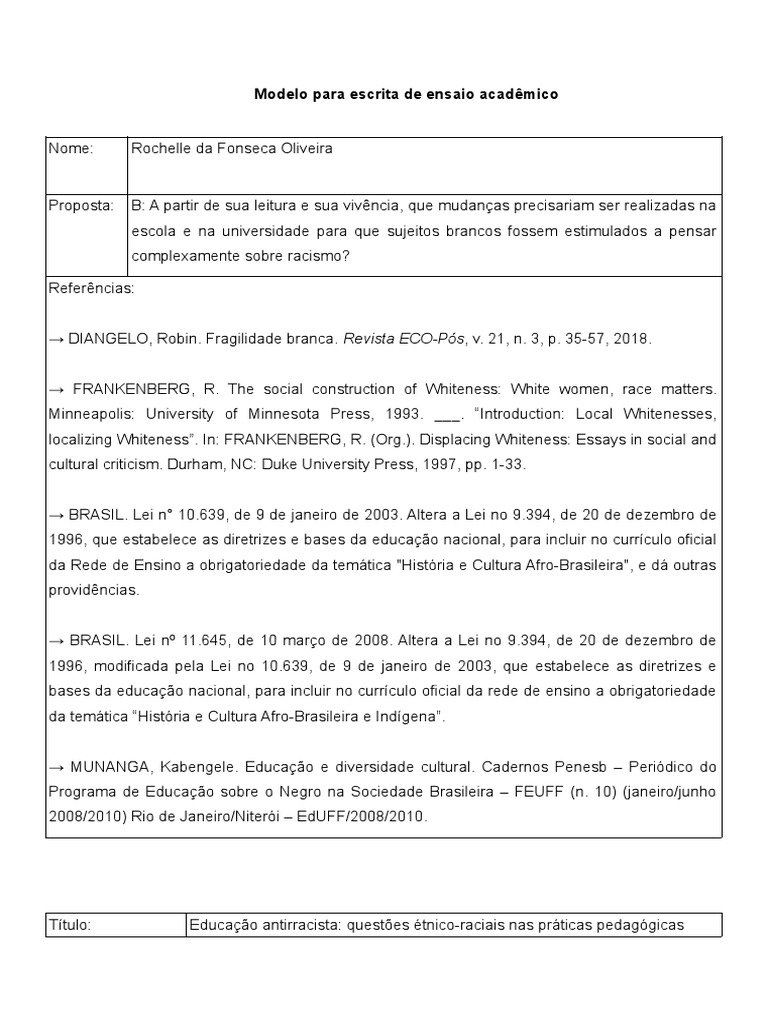 Ensaio Acadêmico Sobre "A Fragilidade Branca", de Robin Diangelo | PDF ...