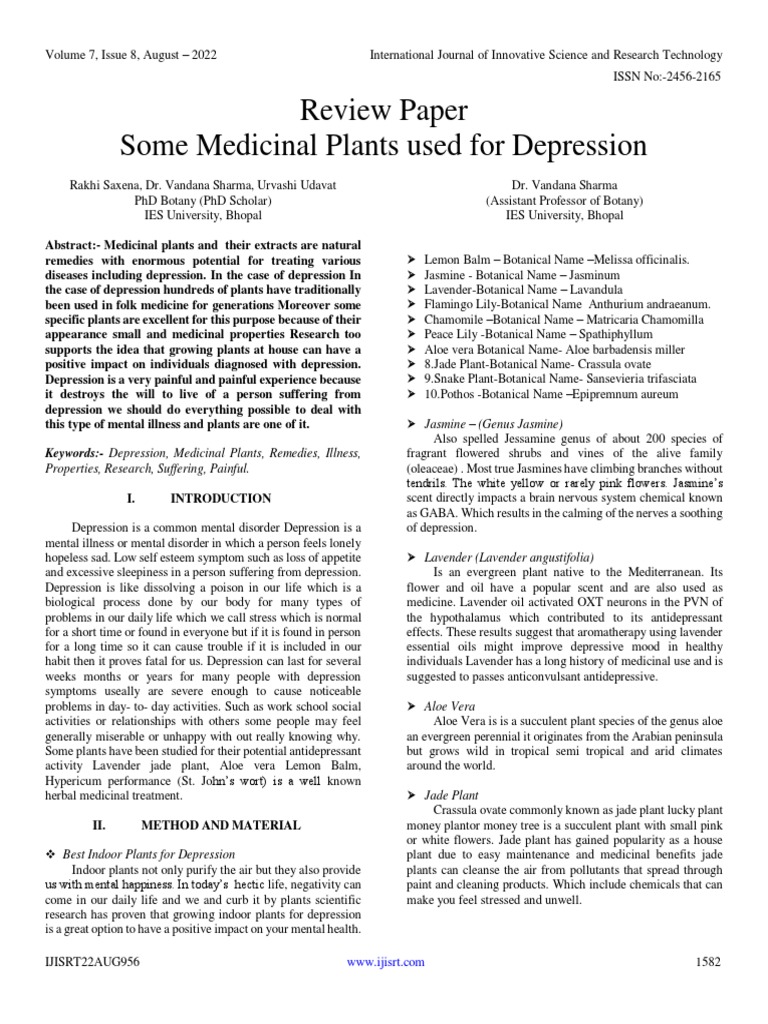 Review Paper Some Medicinal Plants Used For Depression | PDF | Major ...