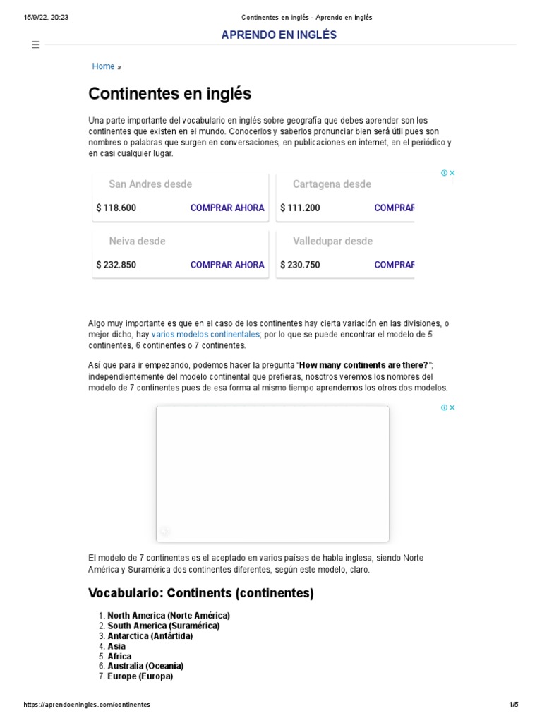 Continentes en Inglés - Aprendo en Inglés | PDF | Continente | Idiomas