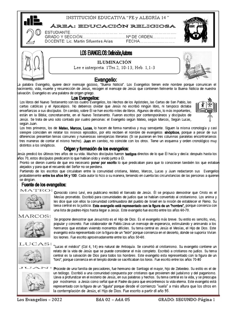 5 Los Evangelios, Autores, géneros-EdA 02-AdA 05 - SEGUNDO | PDF | Jesús | Evangelio de Marcos