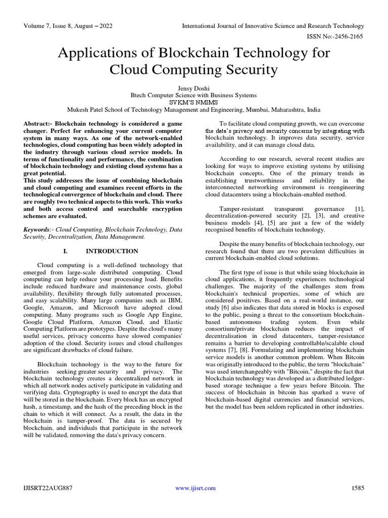 Applications of Blockchain Technology For Cloud Computing Security ...