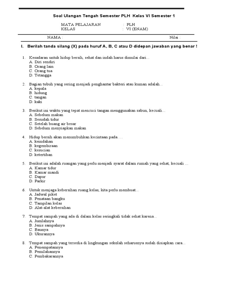 Soal Uts PLH Kelas 6 Semester 1 | PDF | Griya & Taman | Sains & Matematika
