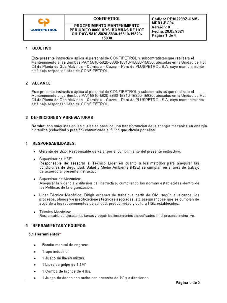 PE102299Z-O&M-MDD1-P-004 Procedimiento Mantenimiento Periodico 8000 Hrs. Bombas de Hot Oil Pay ...