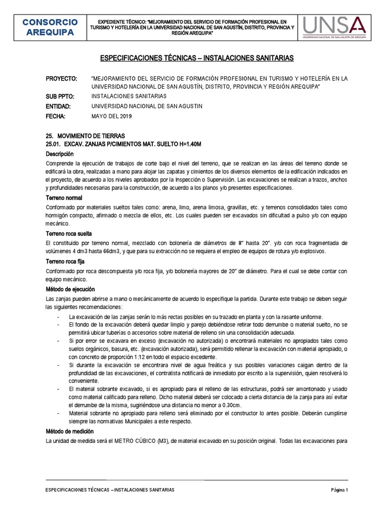 Especificaciones Tecnicas Inst. Sanitarias | PDF | Hormigón | Tubería (transporte de fluidos)