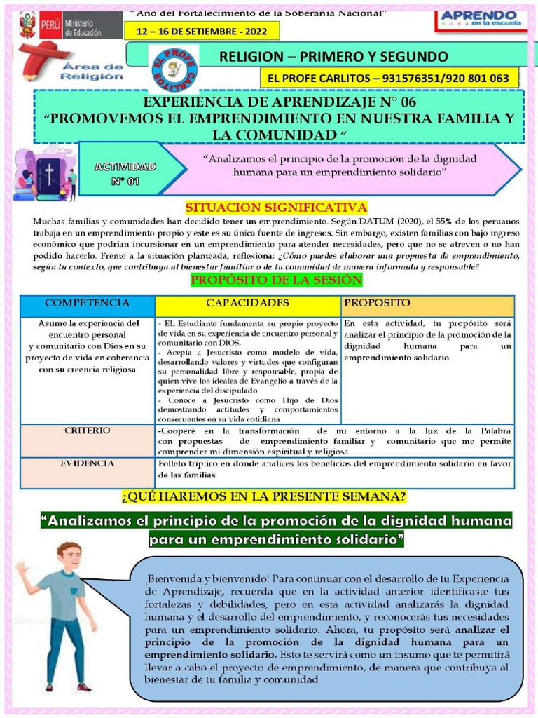 Experiencia de Aprendizaje #06 - Actividad #01 - 1ero y 2do - Religion - 00001 | PDF