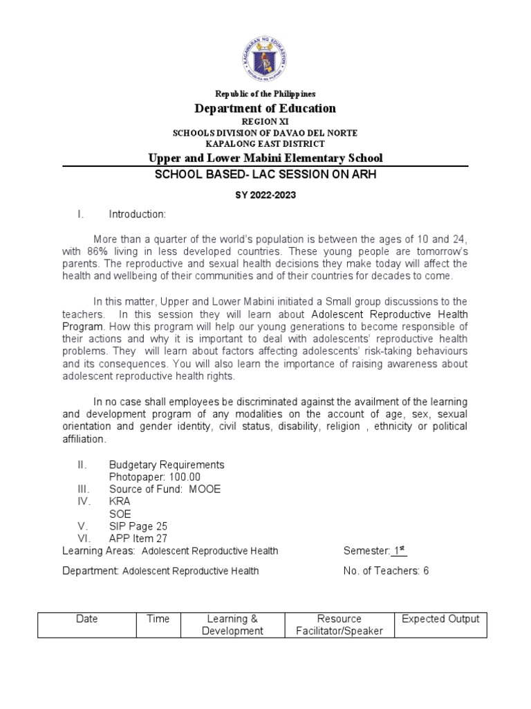 Implementing an Adolescent Reproductive Health Program: An Action Plan ...