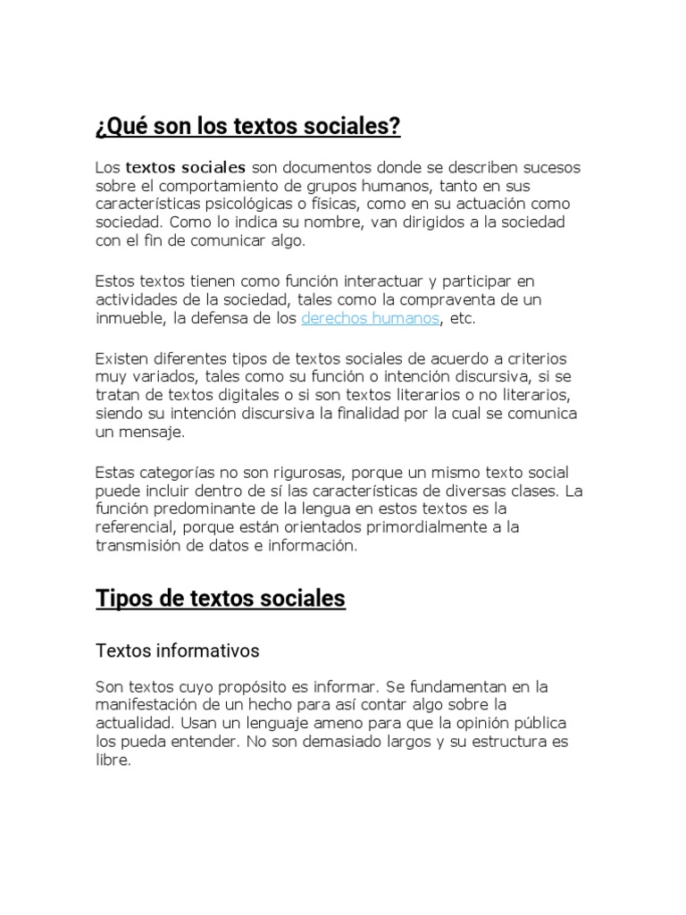 Tipos y características de textos sociales | PDF | Información | Sociedad