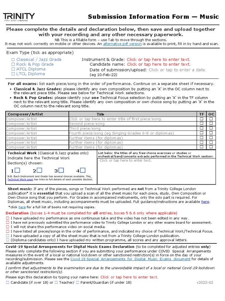 Submission Information Form Music Fillable 2022 (Feb 2022) 9406 ...
