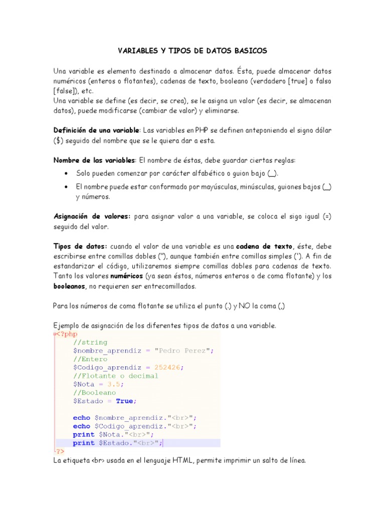 Variables y Tipos de Datos en PHP | PDF