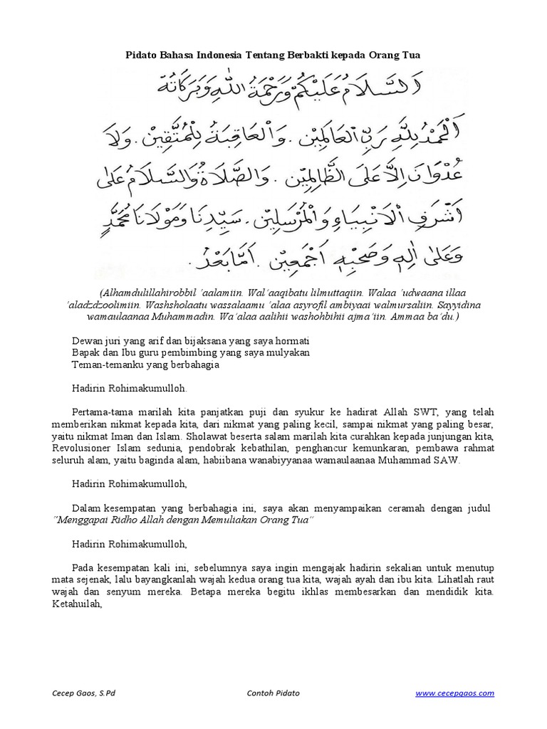 Pidato Tentang Berbakti Kepada Orang Tua (Cecep Gaos) | PDF