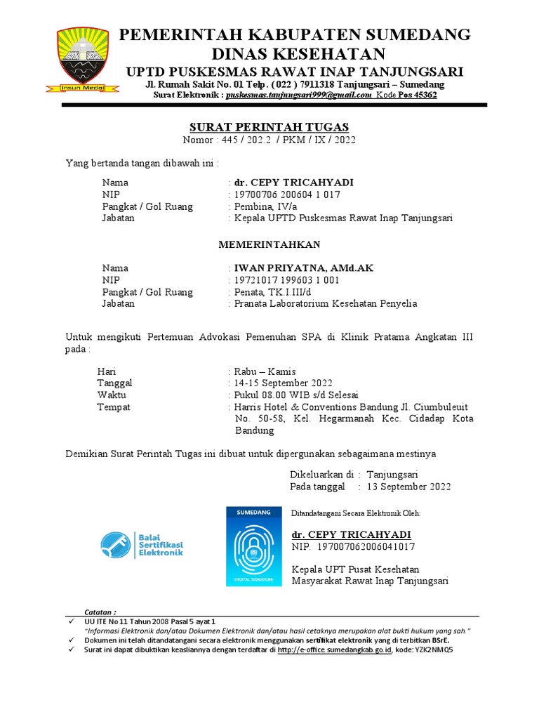 Surat Tugas Spa Klinik | PDF