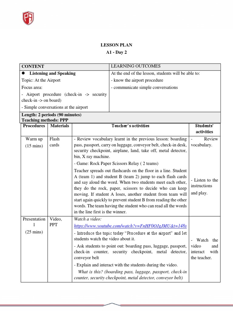 A1 - Lesson Plan - Day 2 | PDF | Flashcard | Teaching