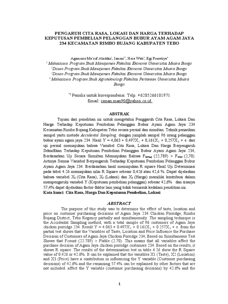 Umb - Pengaruh Cita Rasa, Lokasi Dan Harga Terhadap Keputusan Pembelian Pelanggan Bubur Ayam ...
