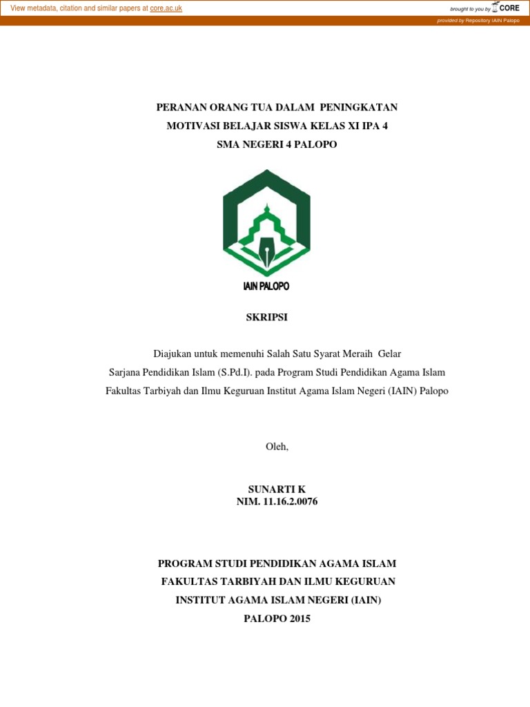 Peranan Orang Tua Dalam Peningkatan Motivasi Belajar Siswa Kelas Xi Ipa ...