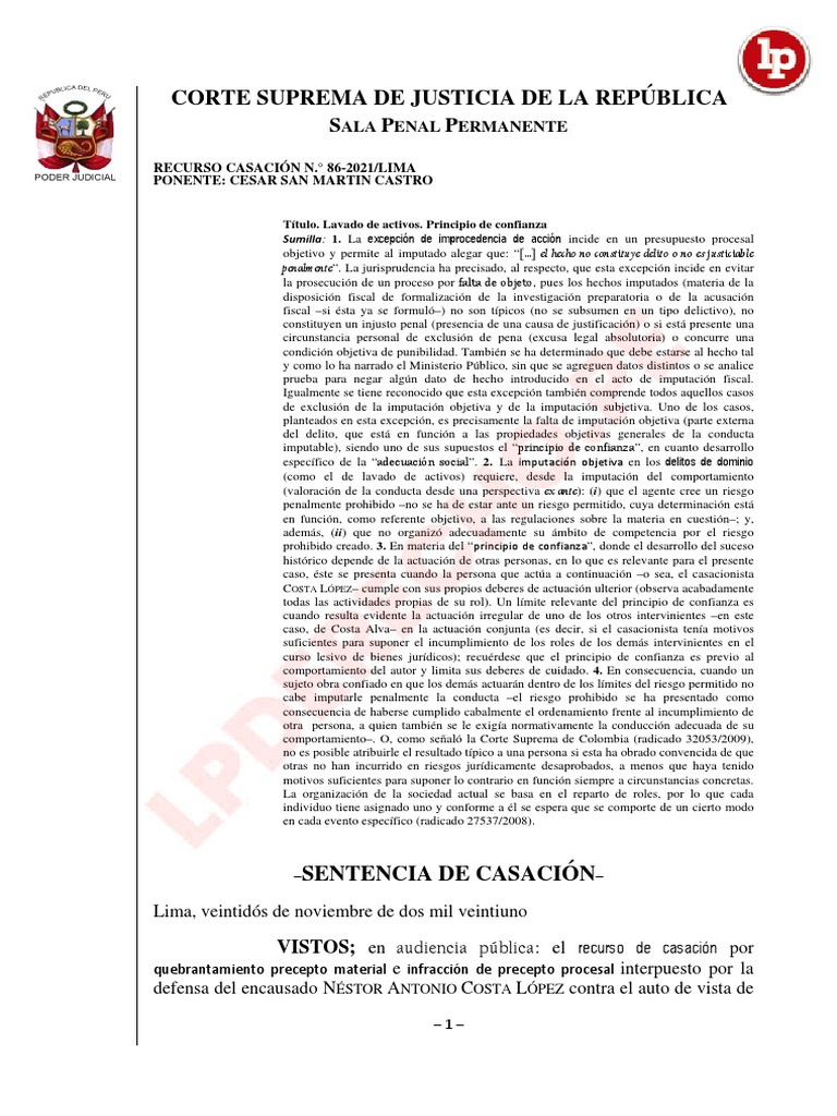 Legitimacion Penal Casacion-86-2021-Lima-LPDerecho | PDF | Derecho ... Legitimacion Penal Casacion-86-2021-Lima-LPDerecho | PDF | Derecho ...