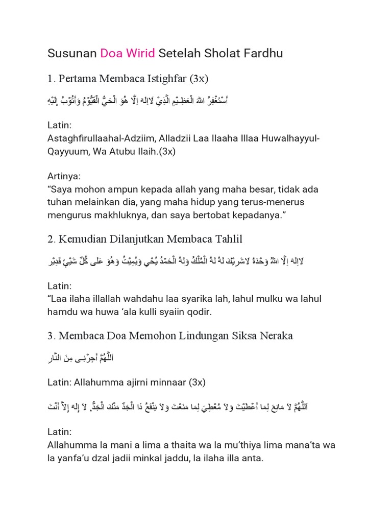 Susunan Doa Wirid Setelah Sholat Fardhu | PDF | Hukum | Agama & Spiritualitas