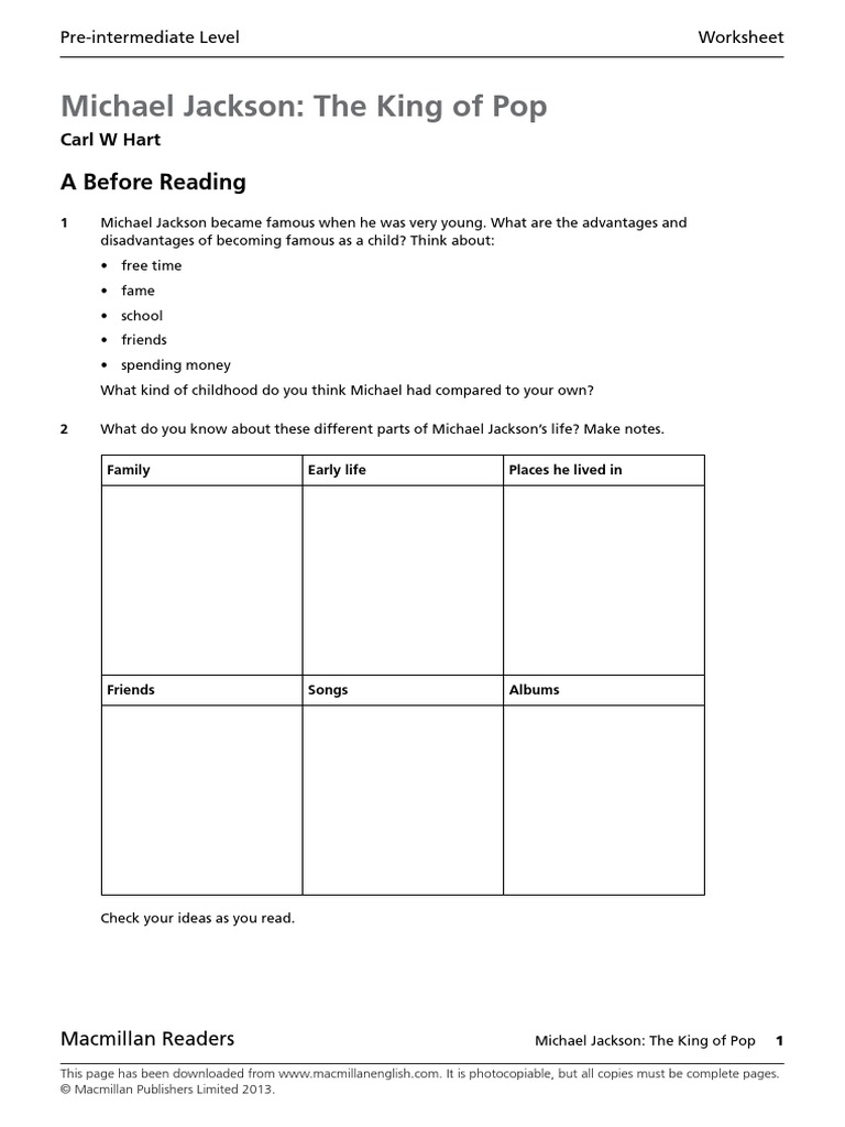 Michael Jackson Worksheet | PDF | Michael Jackson | Music Industry