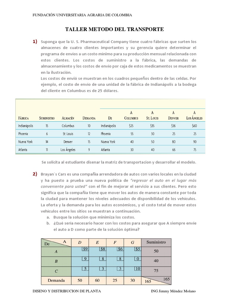 Taller 4 METODO DEL Transporte | PDF | Transporte | Camión